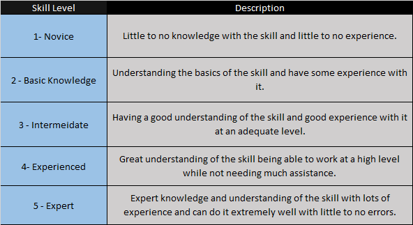 Skills Audit – Jake Simons Games